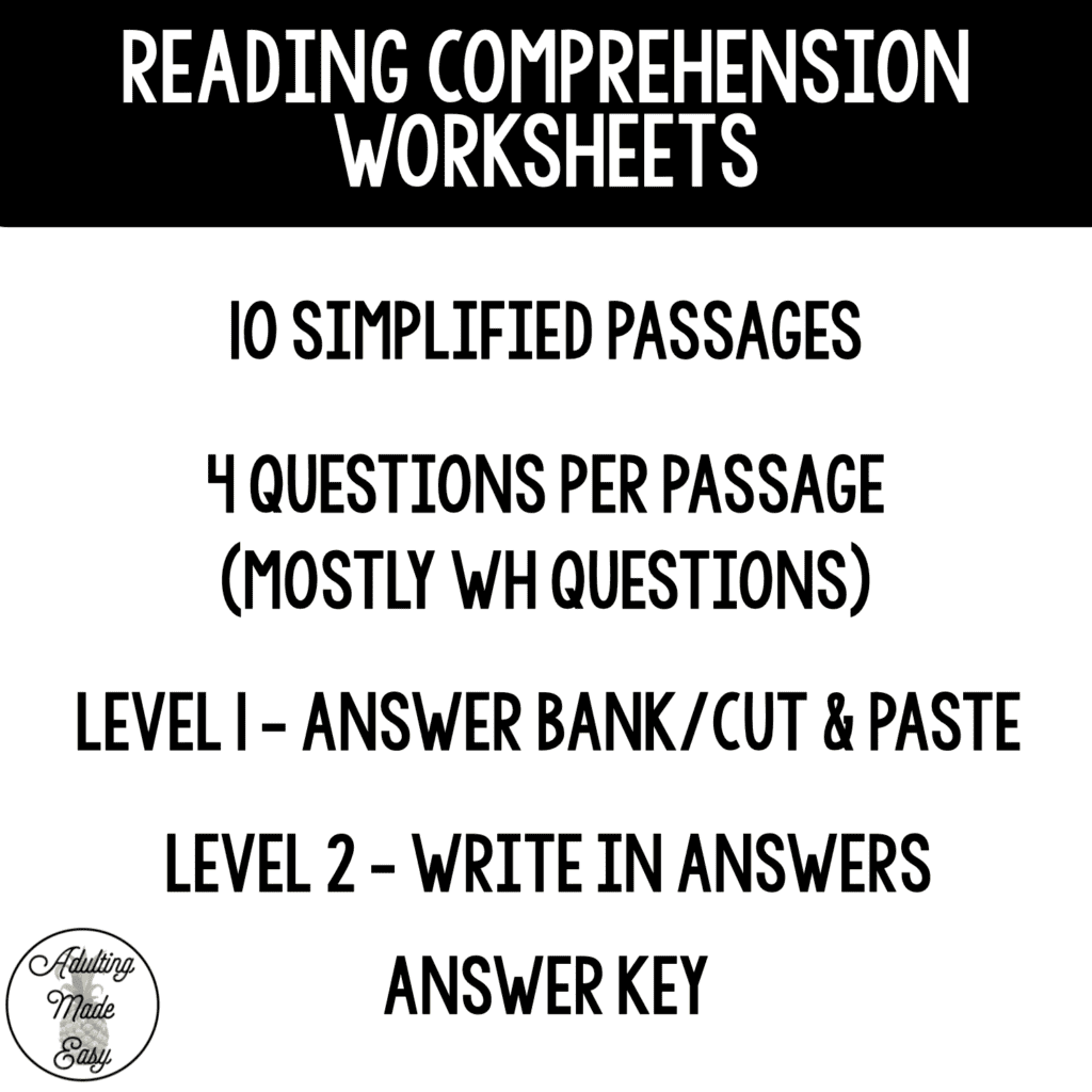 Safety Simplified Reading Comprehension Worksheets
