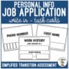 Simplified Personal Info Job Application Write In Task Cards
