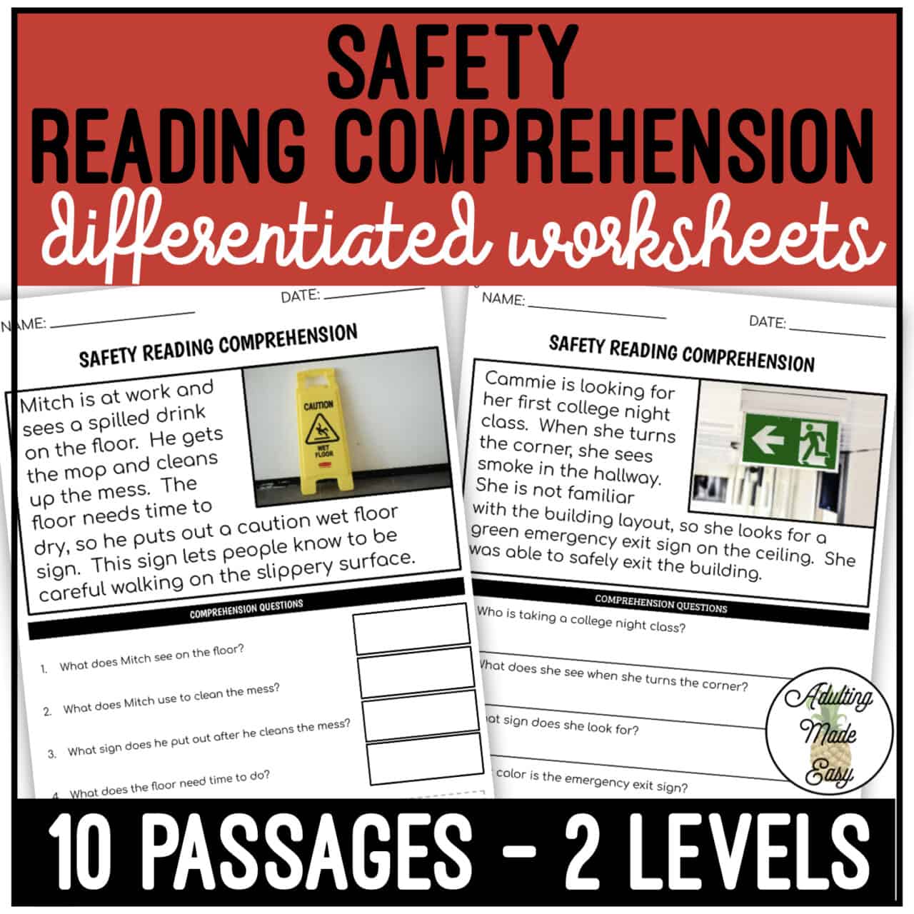 Safety Simplified Reading Comprehension Worksheets
