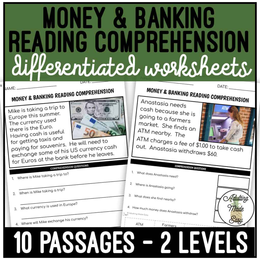 Money & Banking Simplified Reading Comprehension Worksheets
