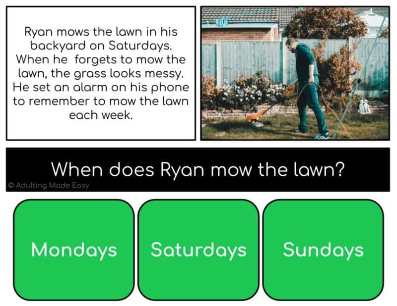 Chores Simplified Reading Comprehension Activity