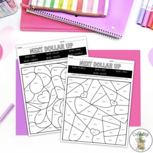 Valentine's Day Next Dollar Up Color By Code Worksheets