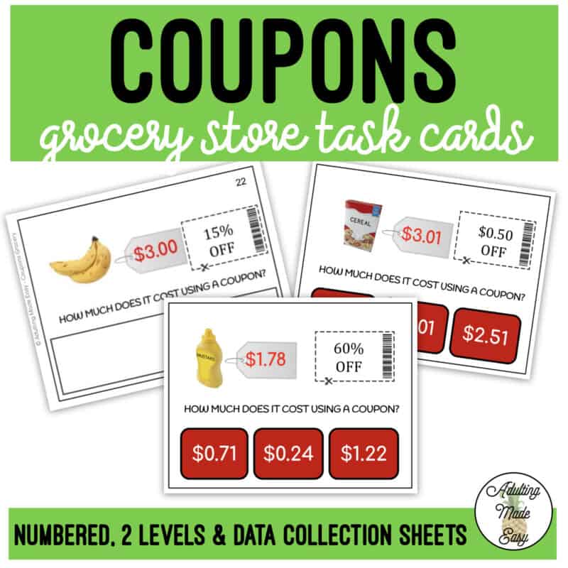 Coupons Grocery Store Task Cards