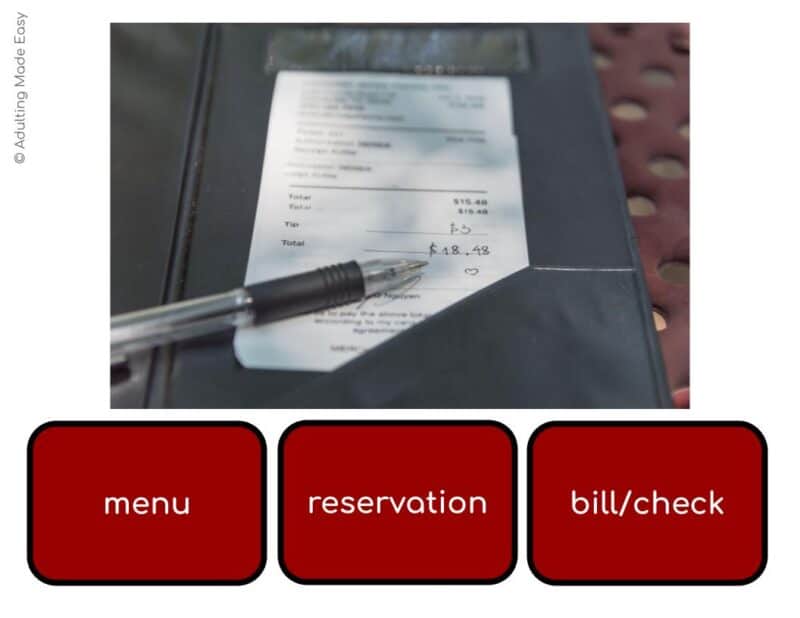 Restaurant Vocabulary Word to Picture Digital Task Cards