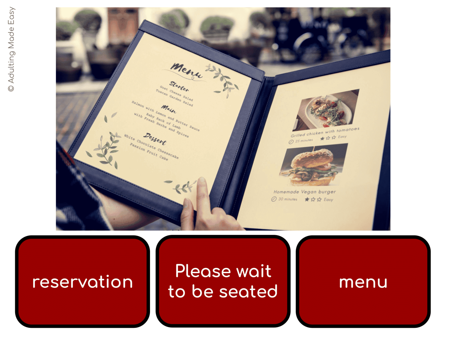 Restaurant Vocabulary Word to Picture Task Cards