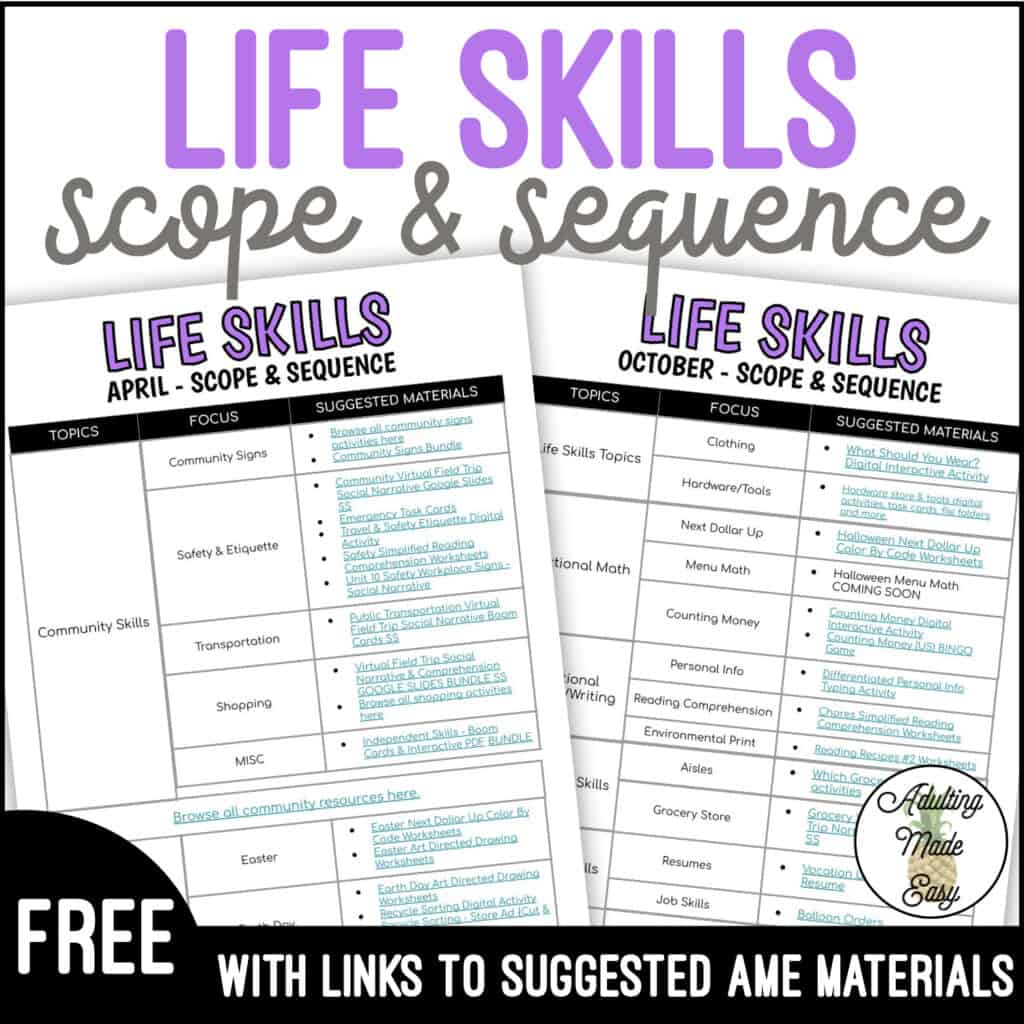 Life Skills Scope & Sequence Freebie