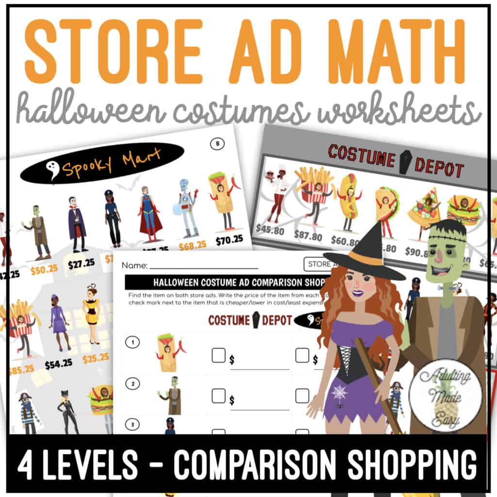 Halloween Costume Store Ad Math - Comparison Shopping