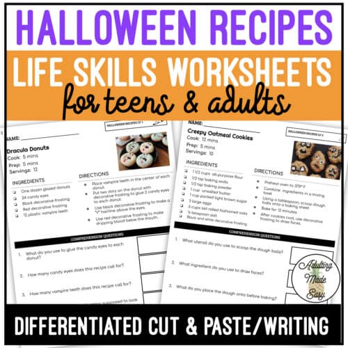 Life Skills Halloween Themed Activities