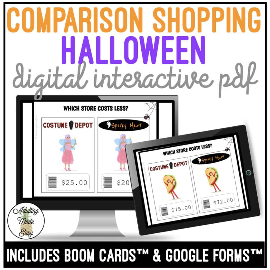 Halloween Comparison Shopping Digital Task Cards
