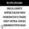 Reading Halloween Recipes Worksheets