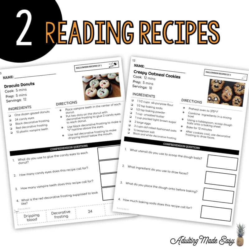 Life Skills Halloween Themed Activities