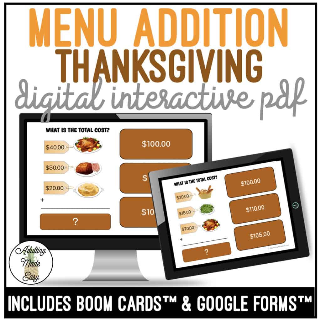 Thanksgiving Addition Digital Task Cards