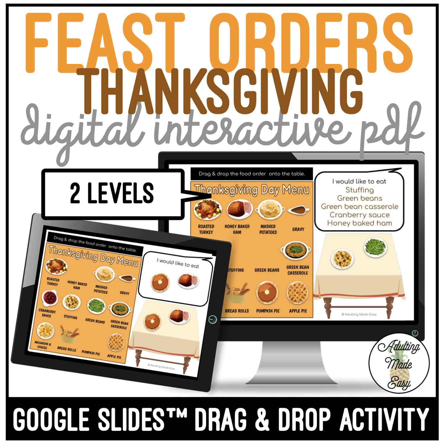 Thanksgiving Feast Orders Drag & Drop Google Slides