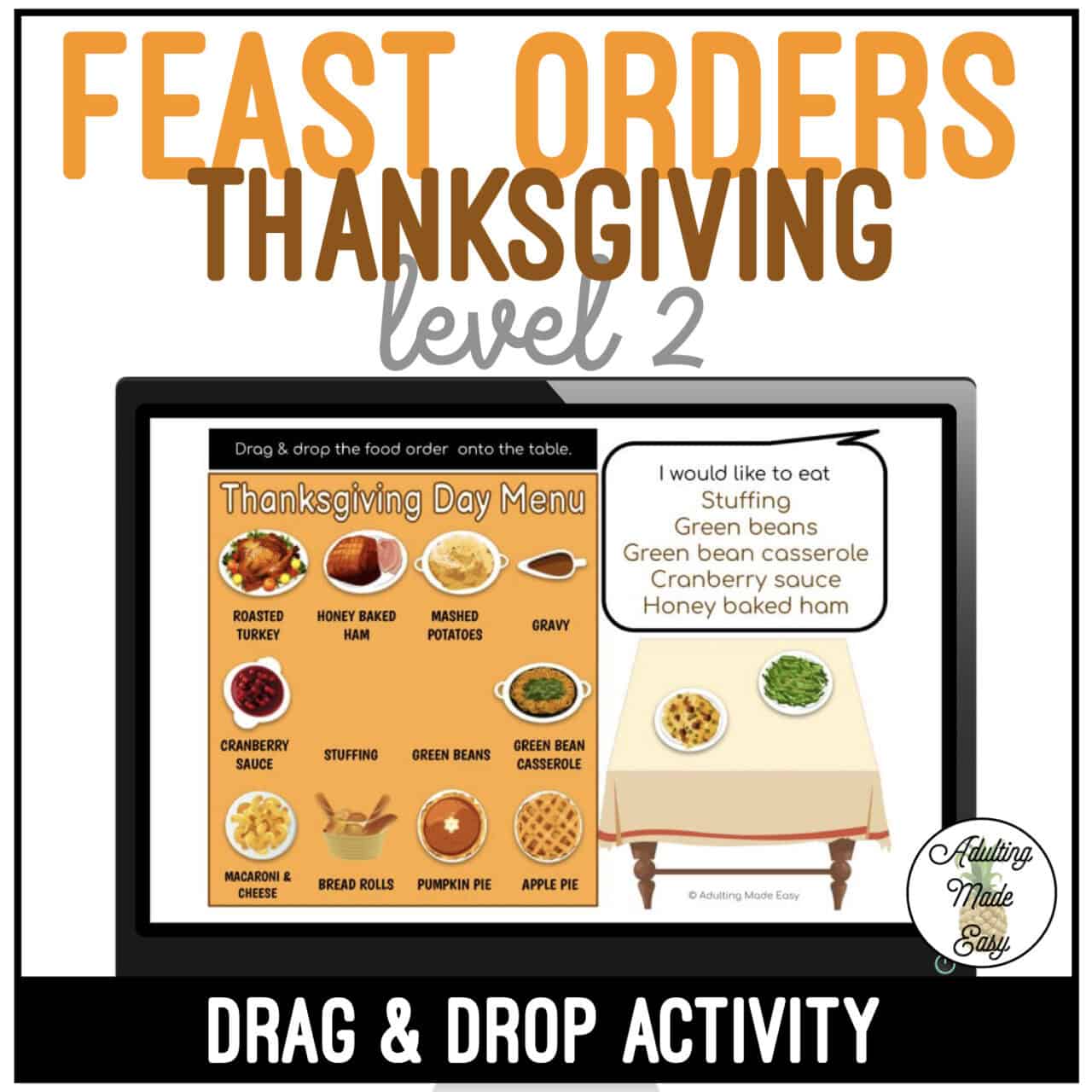 Thanksgiving Feast Orders Drag & Drop Google Slides