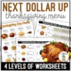 Thanksgiving Menu Next Dollar Up Worksheets
