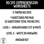 Reading Valentine's Day Recipes Worksheets