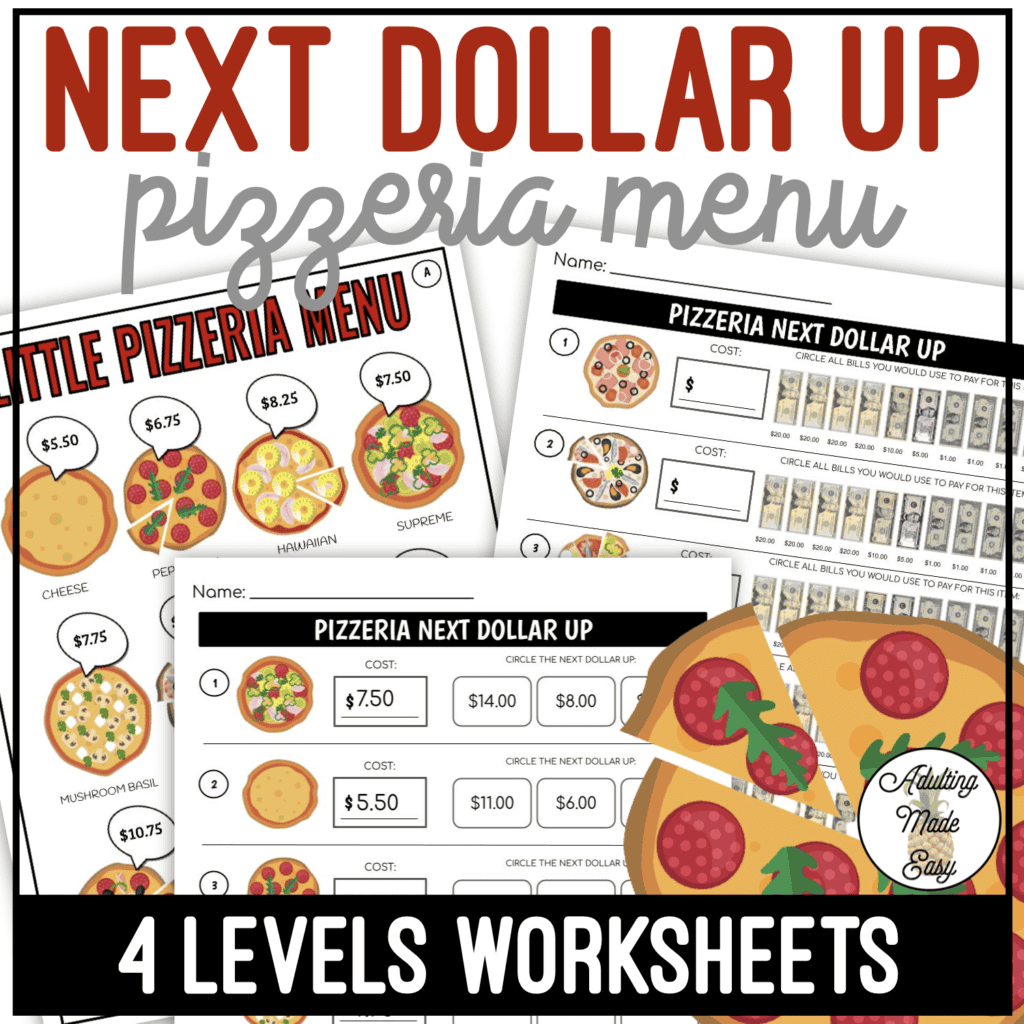 Pizzeria Menu Next Dollar Up Worksheets