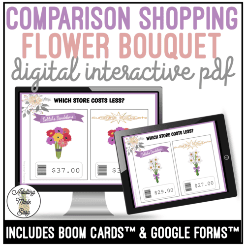 Flower Bouquet Comparison Shopping Digital Task Cards