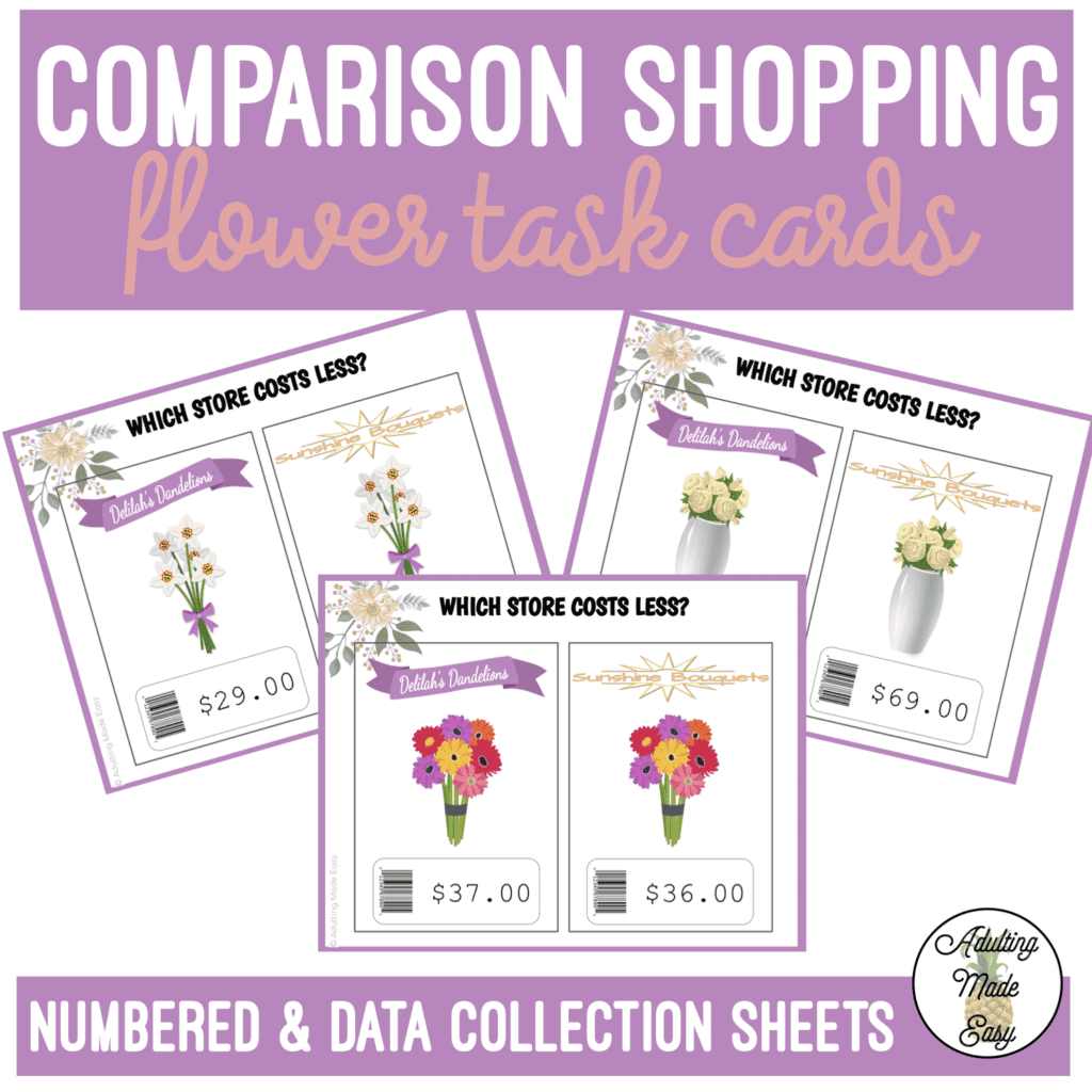 Flower Bouquet Comparison Shopping Task Cards