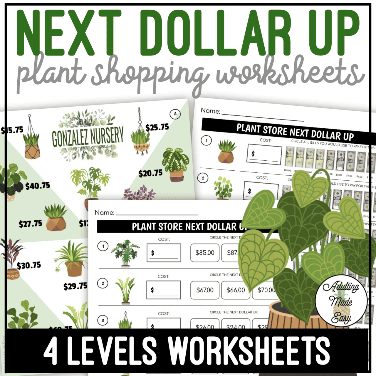 Plant Shopping Next Dollar Up Worksheets