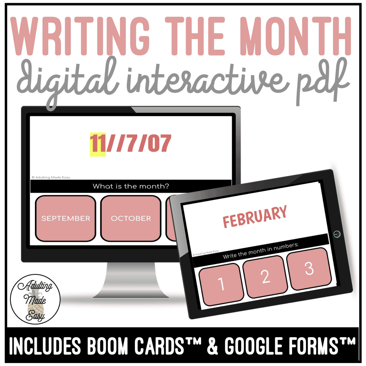 Writing The Month with Numbers Digital Task Cards