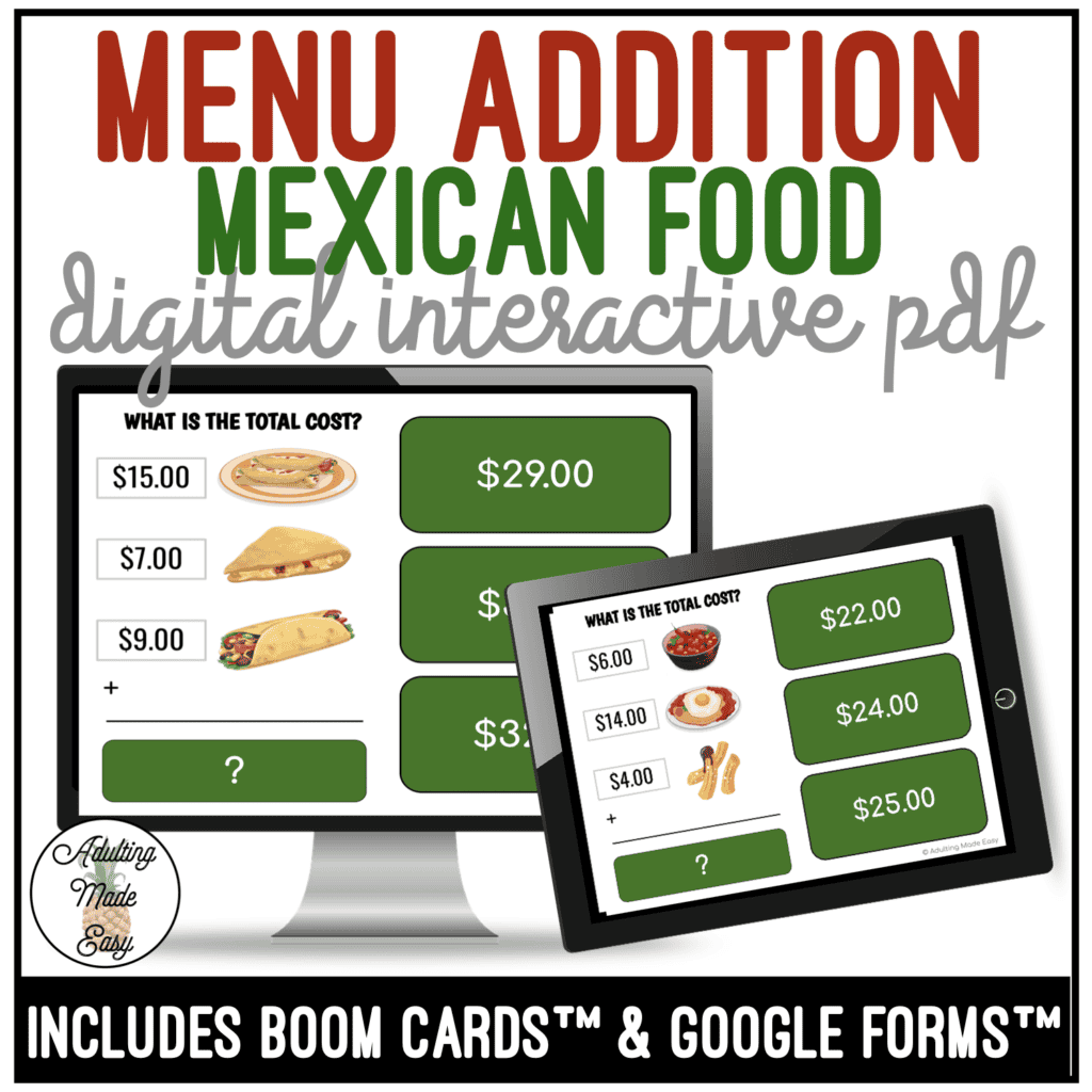 Mexican Food Addition Digital Task Cards