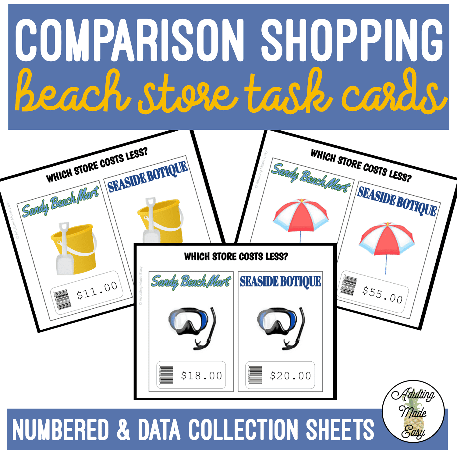 Beach Store Comparison Shopping Task Cards