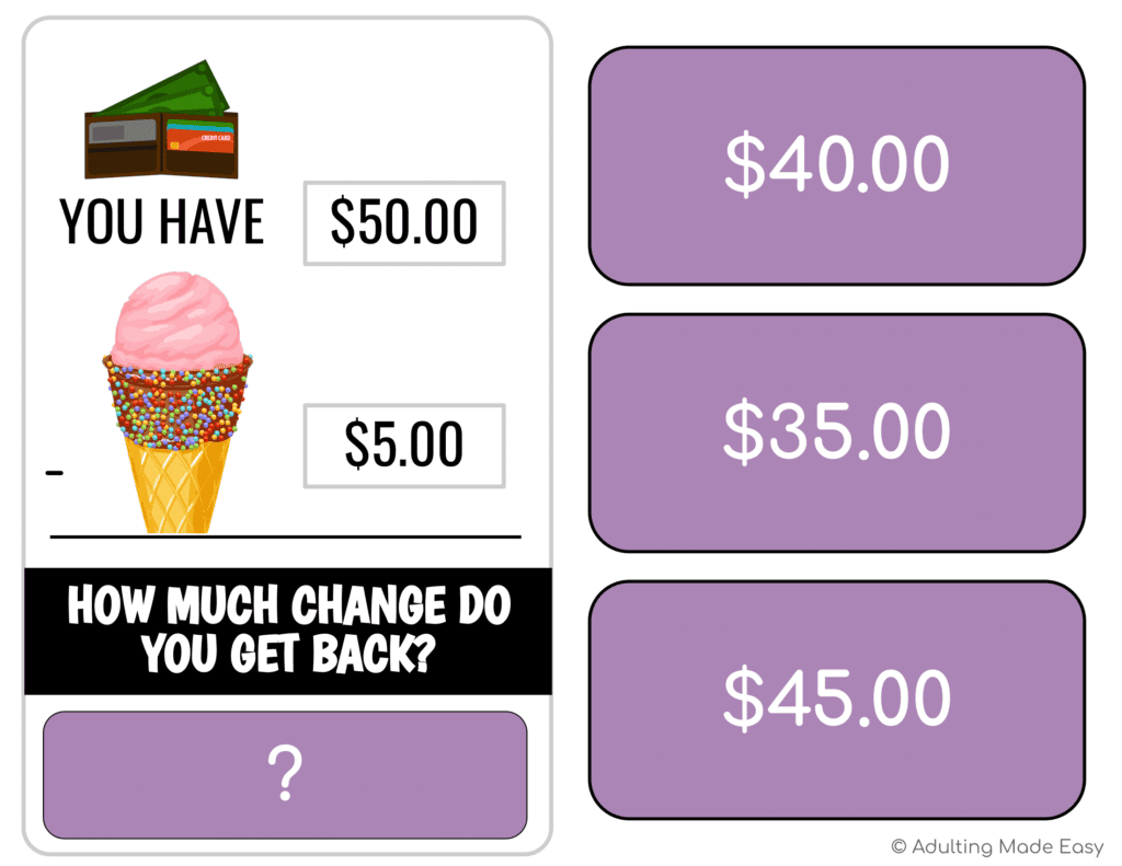 Ice Cream Shop - Menu Subtraction Task Cards
