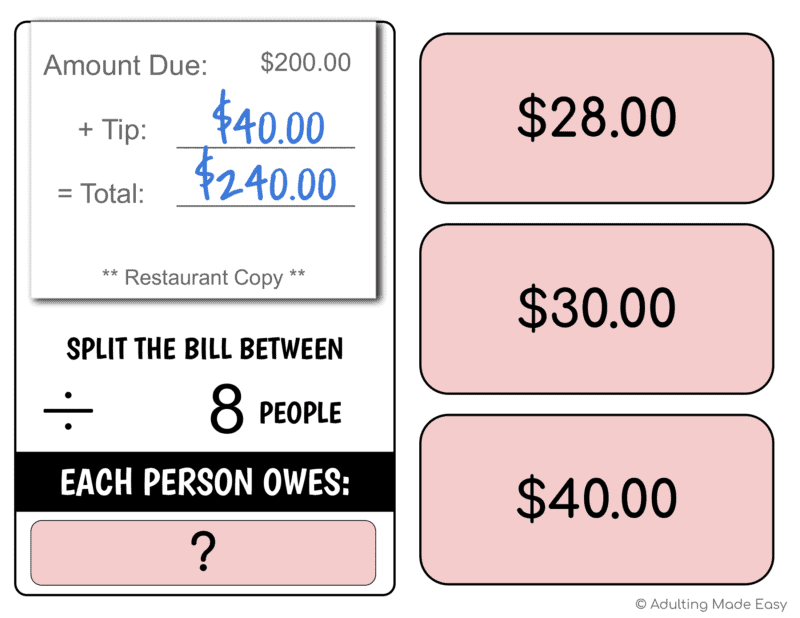 Splitting the Bill Task Cards
