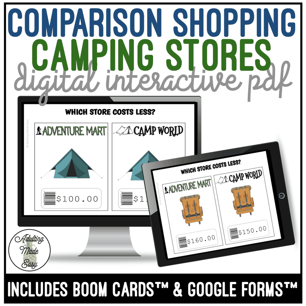Camping Store Comparison Shopping Digital Task Cards