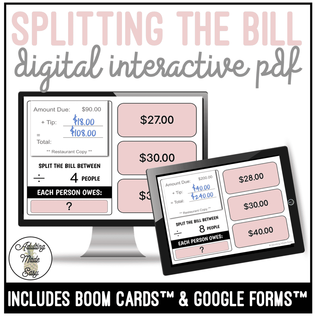 Splitting the Bill Digital Task Cards