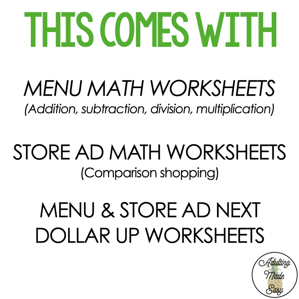 Menu Math & Store Ad Worksheets Bundle