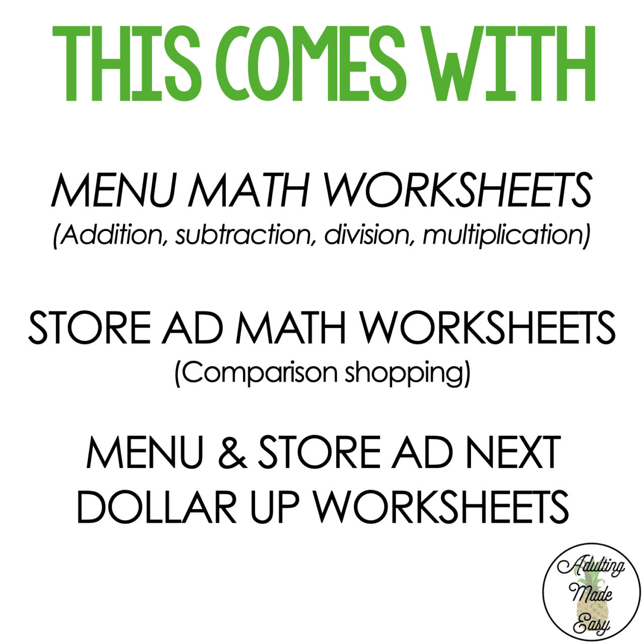 Menu Math & Store Ad Worksheets Bundle