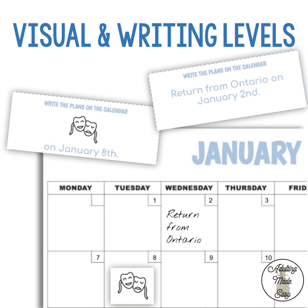 Write The Plans On The Calendar Work Task Box Activity