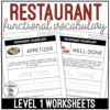 Restaurant Functional Vocabulary LEVEL 1 Worksheets