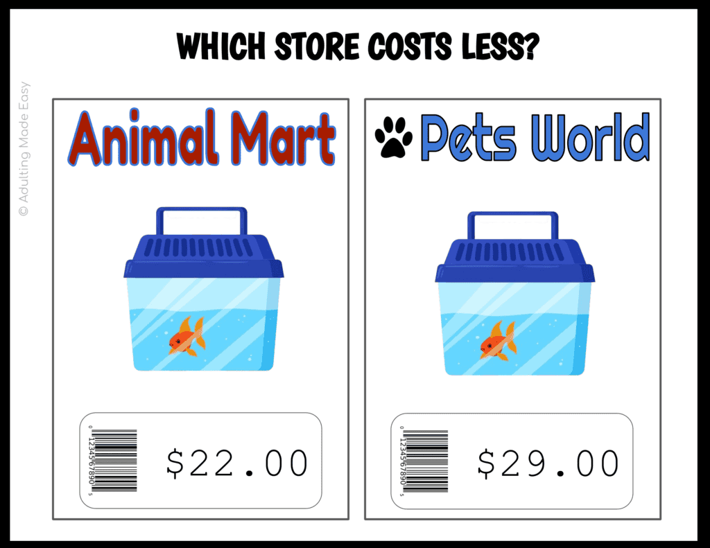 Pet Store Comparison Shopping Task Cards