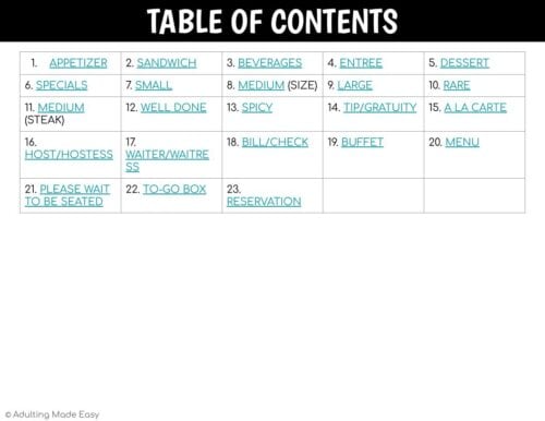 Restaurant Functional Vocabulary WORD OF THE DAY
