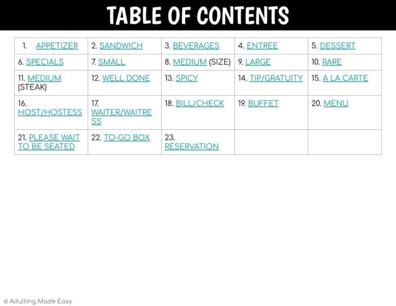 Restaurant Functional Vocabulary WORD OF THE DAY