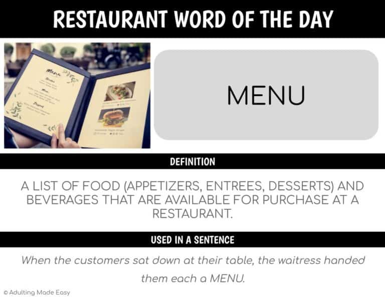 Restaurant Functional Vocabulary WORD OF THE DAY