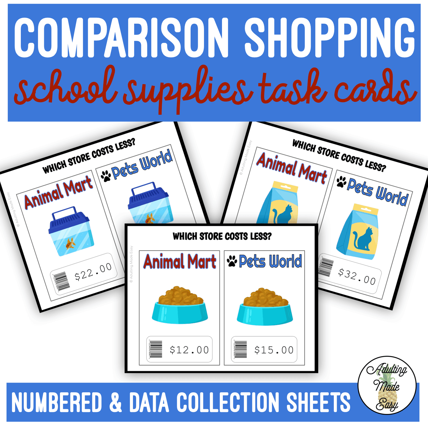 Pet Store Comparison Shopping Task Cards