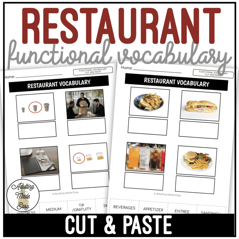 Restaurant Functional Vocabulary CUT AND PASTE Worksheets - Adulting ...