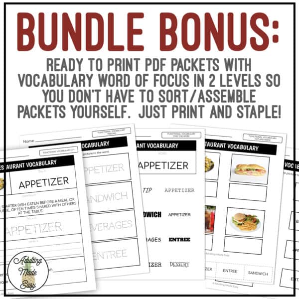 Restaurant Functional Vocabulary BUNDLE - Adulting Made Easy LLC