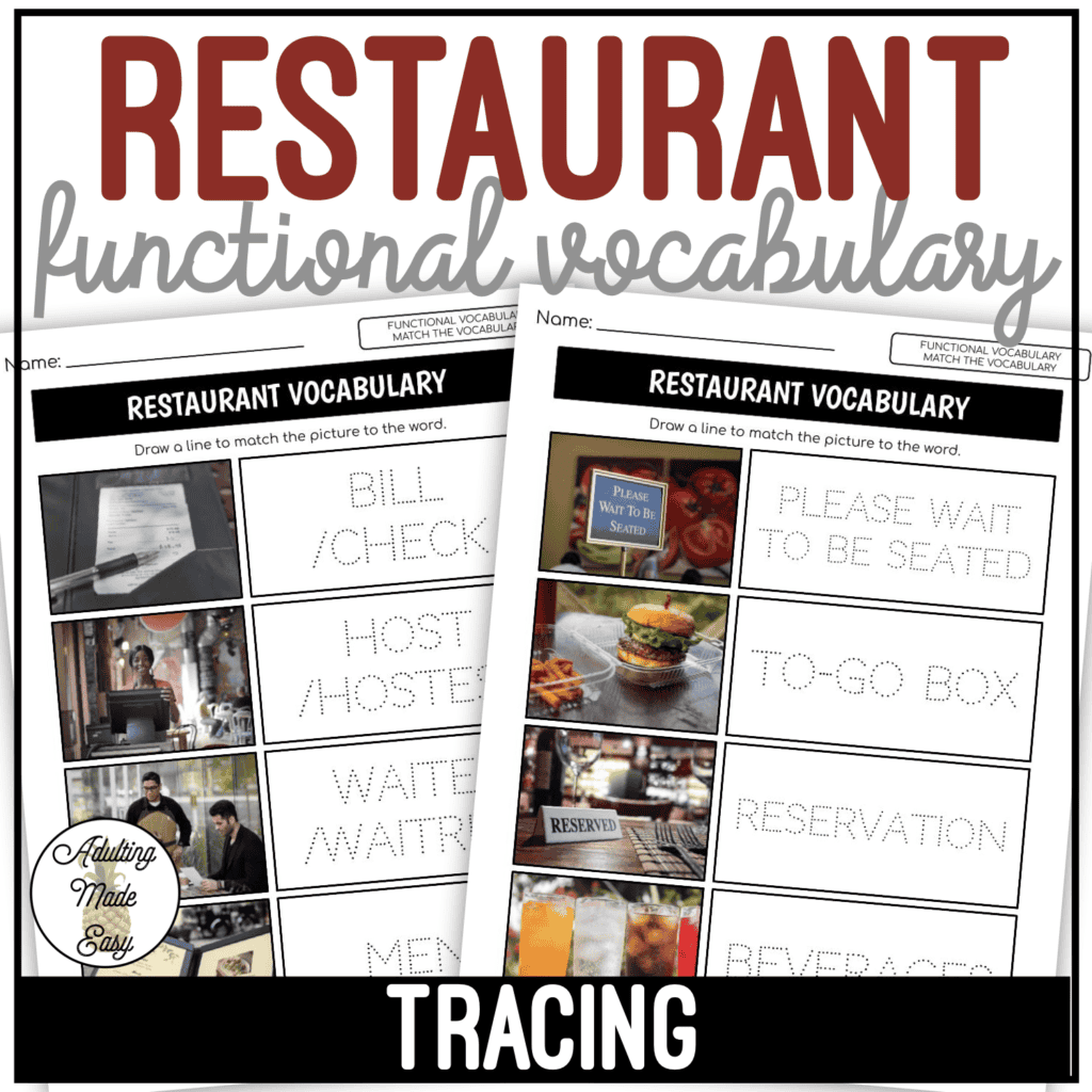 Restaurant Functional Vocabulary TRACING Worksheets - Adulting Made ...
