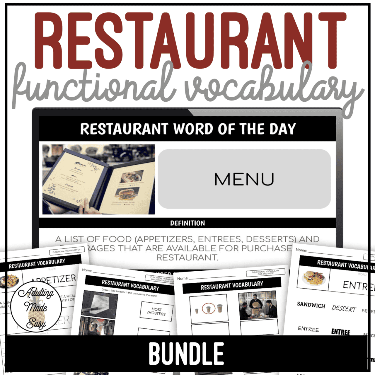 Restaurant Functional Vocabulary BUNDLE - Adulting Made Easy LLC