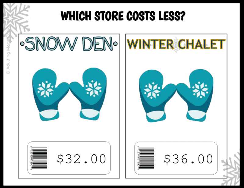 Winter Store Comparison Shopping Task Cards - Adulting Made Easy LLC