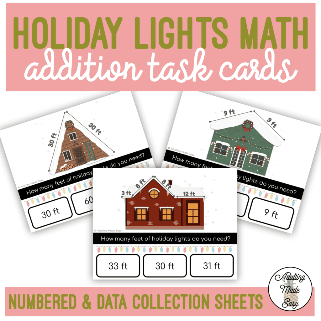 Holiday Lights Math Task Cards - Adulting Made Easy LLC