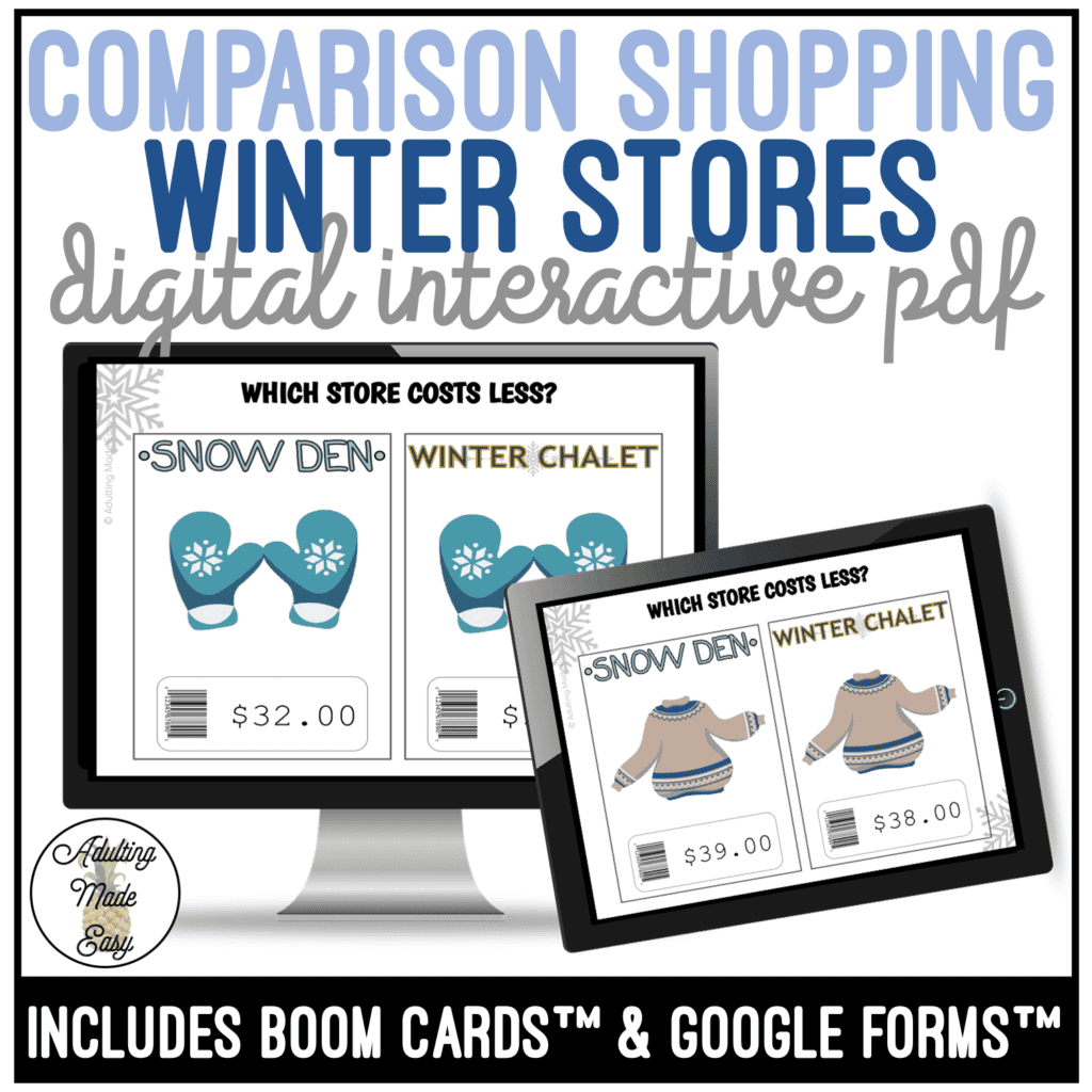 Winter Store Comparison Shopping Digital Task Cards - Adulting Made ...