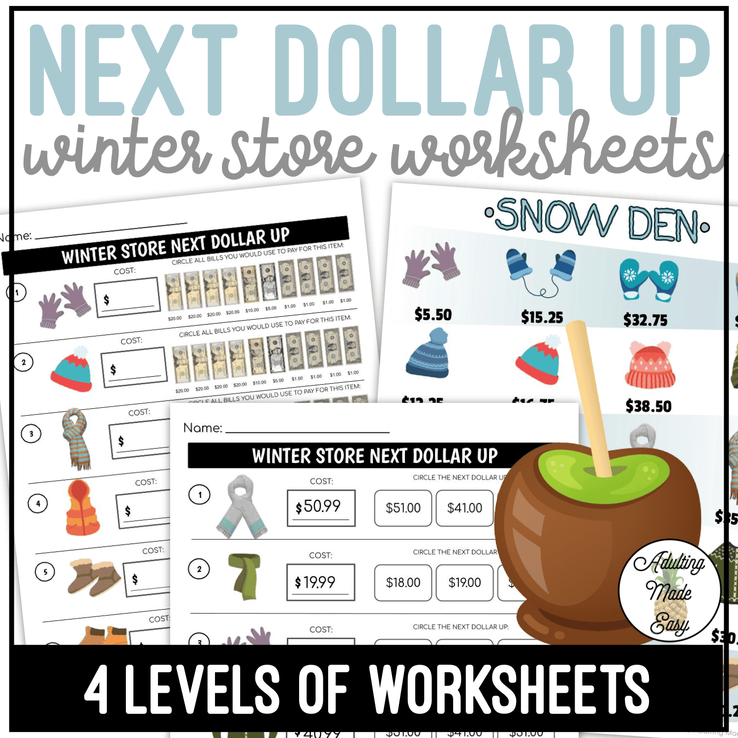 Winter Store Next Dollar Up Worksheets - Adulting Made Easy LLC