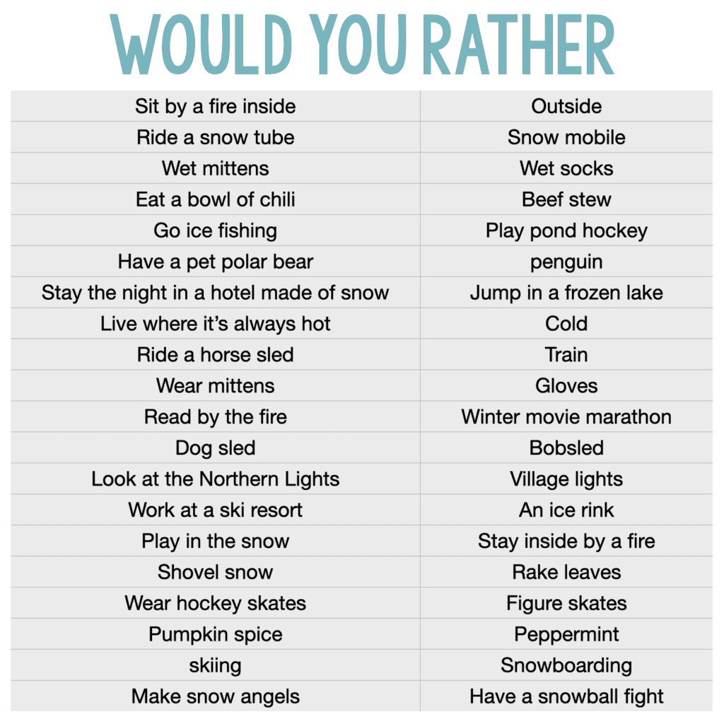 Would You Rather - Winter Activity - Adulting Made Easy LLC
