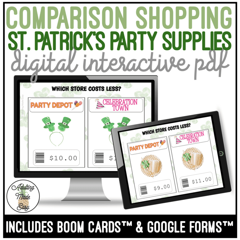 St. Patrick's Comparison Shopping Digital Task Cards - Adulting Made ...